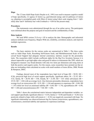 Self Esteem, Social Support, Personality Traits as Predictors of Hope ...