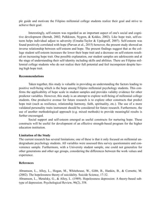 Self Esteem, Social Support, Personality Traits as Predictors of Hope: Millennial Perspective | PDF