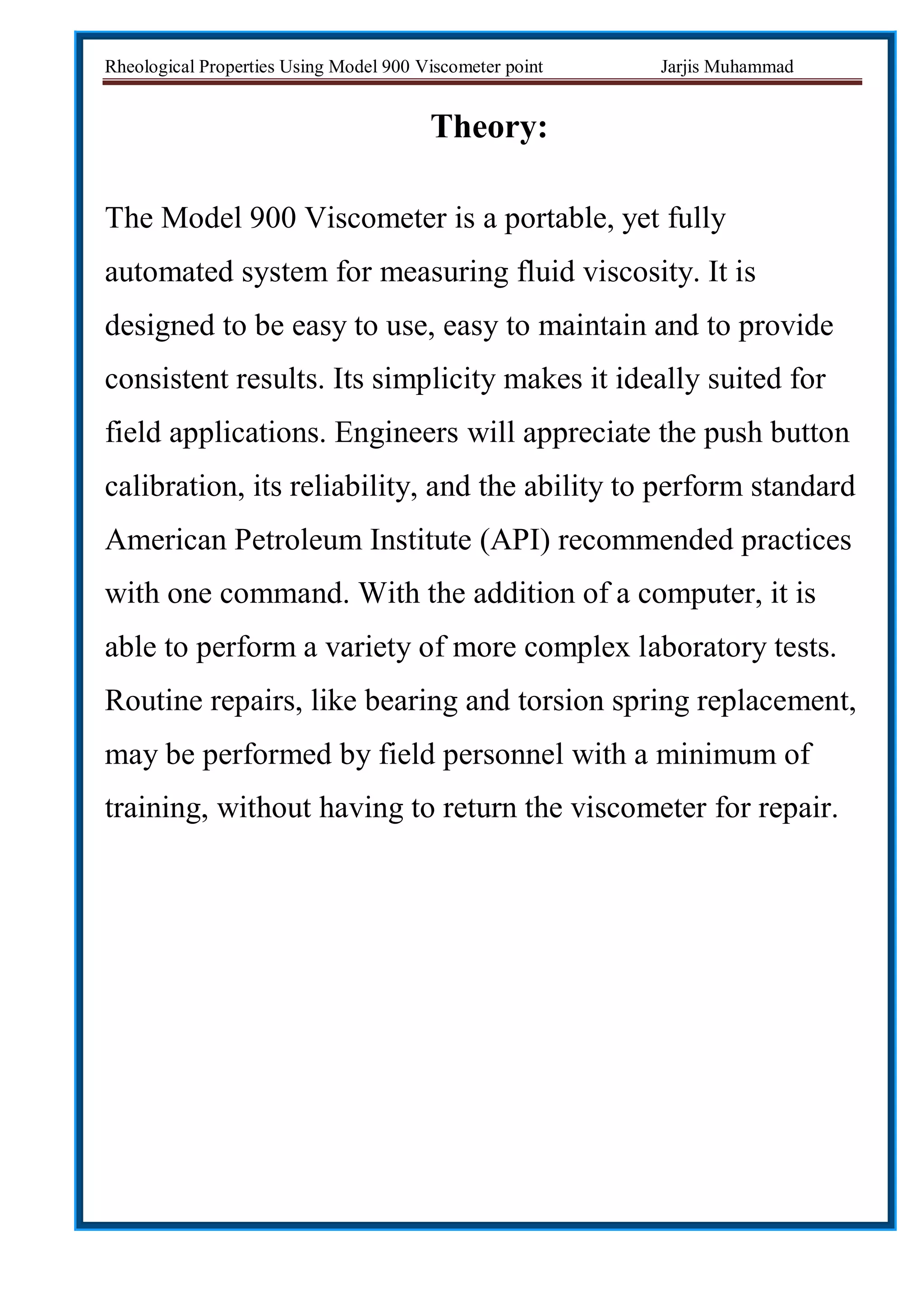 Rheology model 900 viscometer Mud Engineering Exp. | PDF
