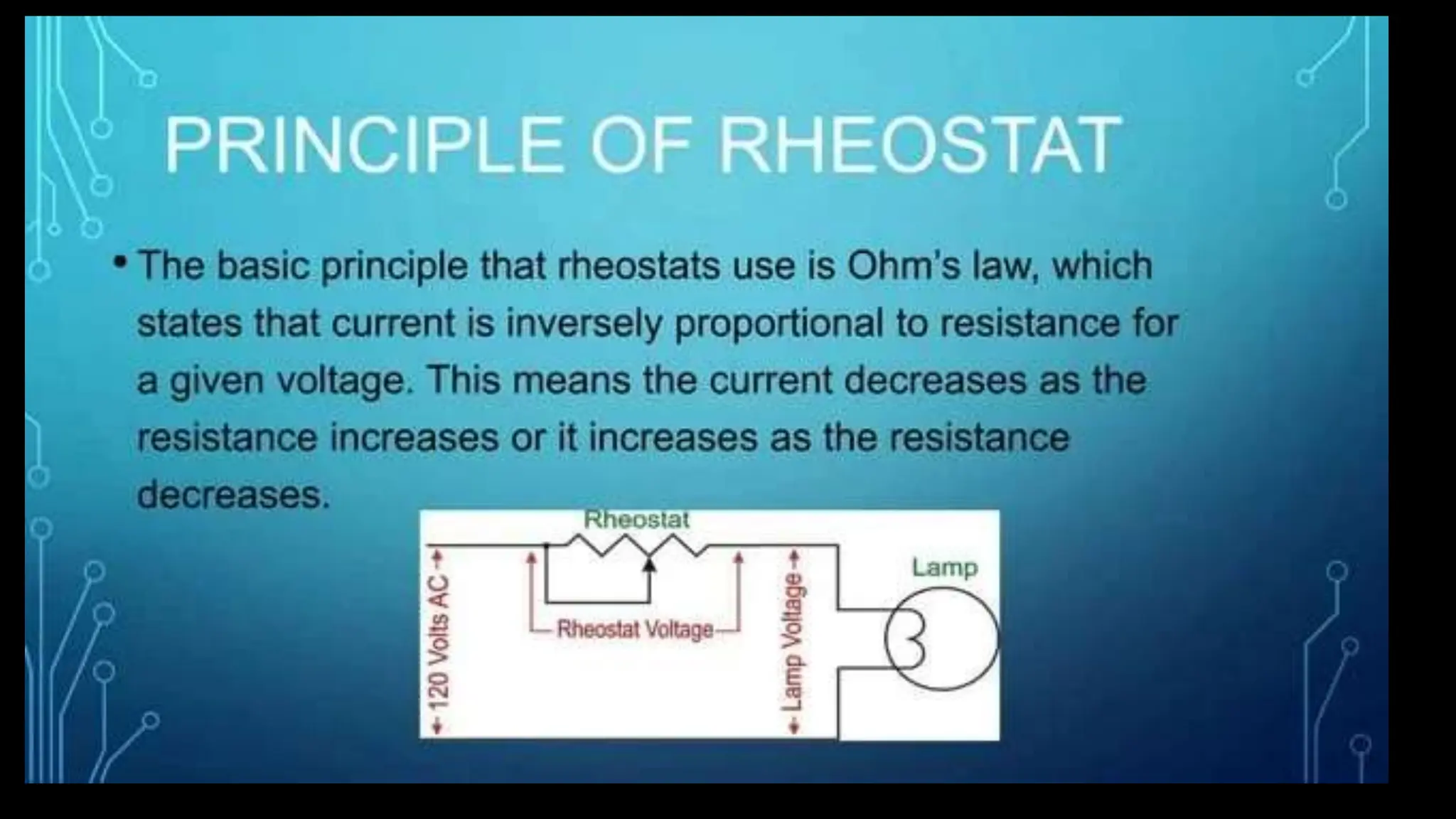 Rheostat in physics and their principles | PPTX