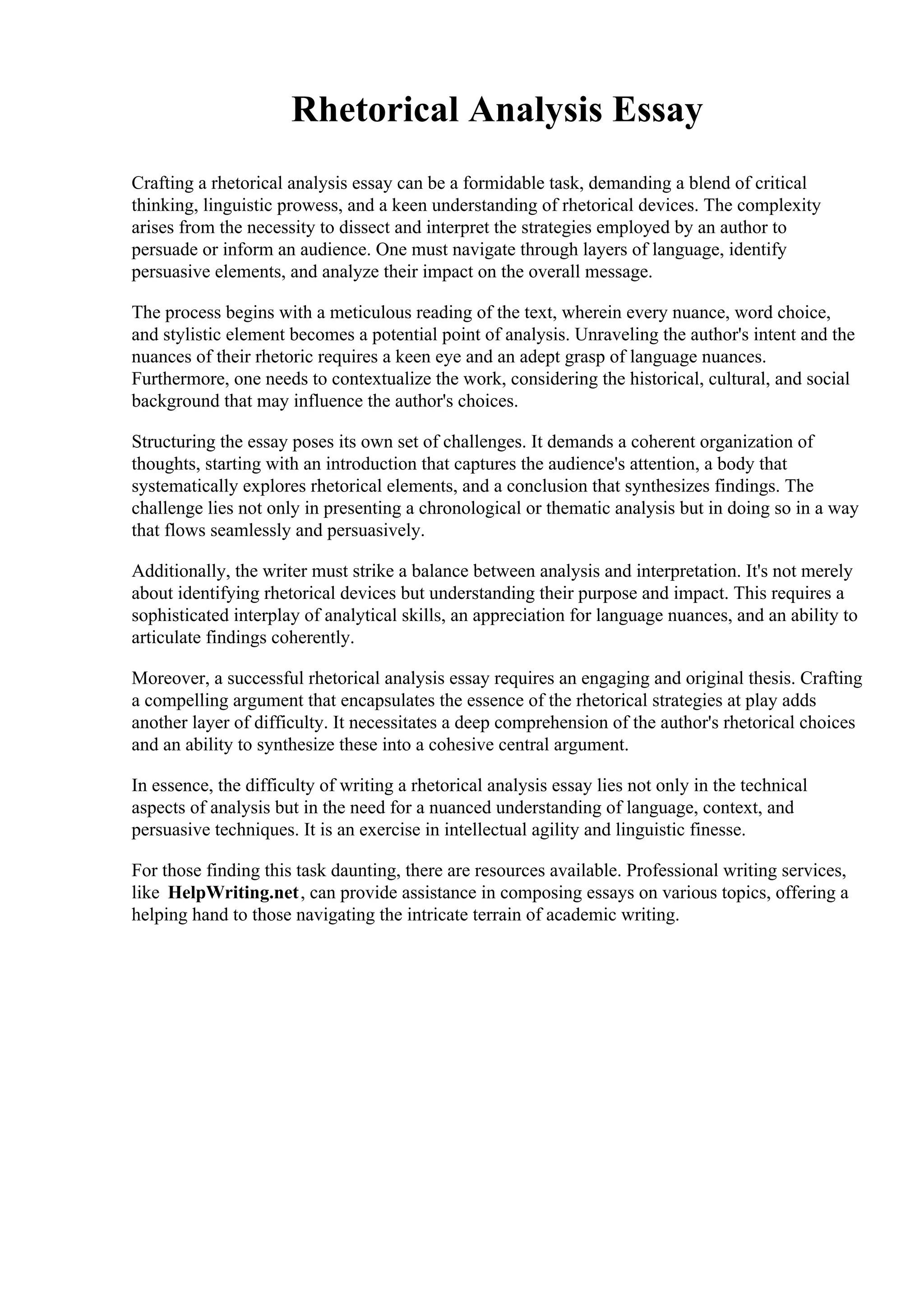 Rhetorical Analysis Essay. Mercyhurst University | PDF