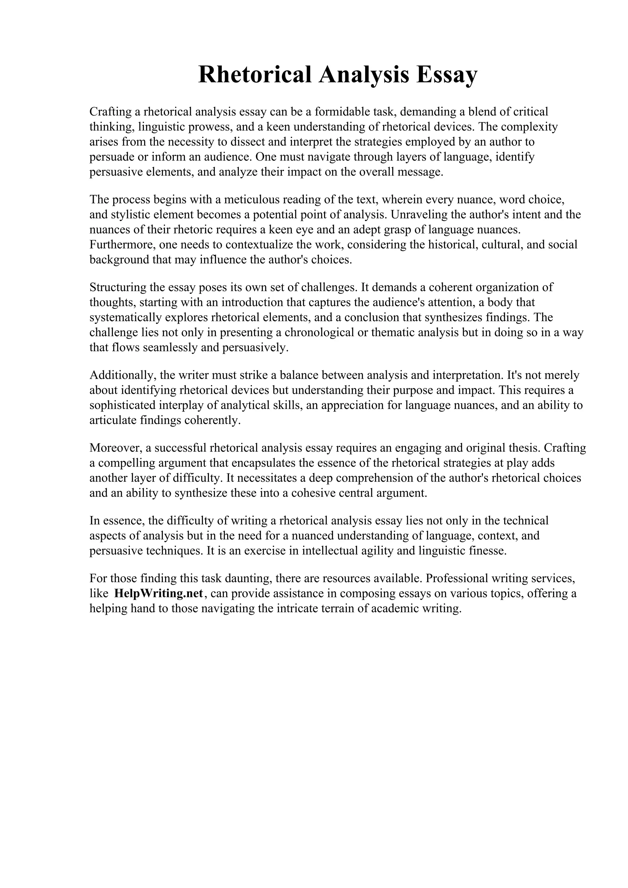 Rhetorical Analysis Essay. Rhetorical analysis - Free Essay Example PapersOwl.com