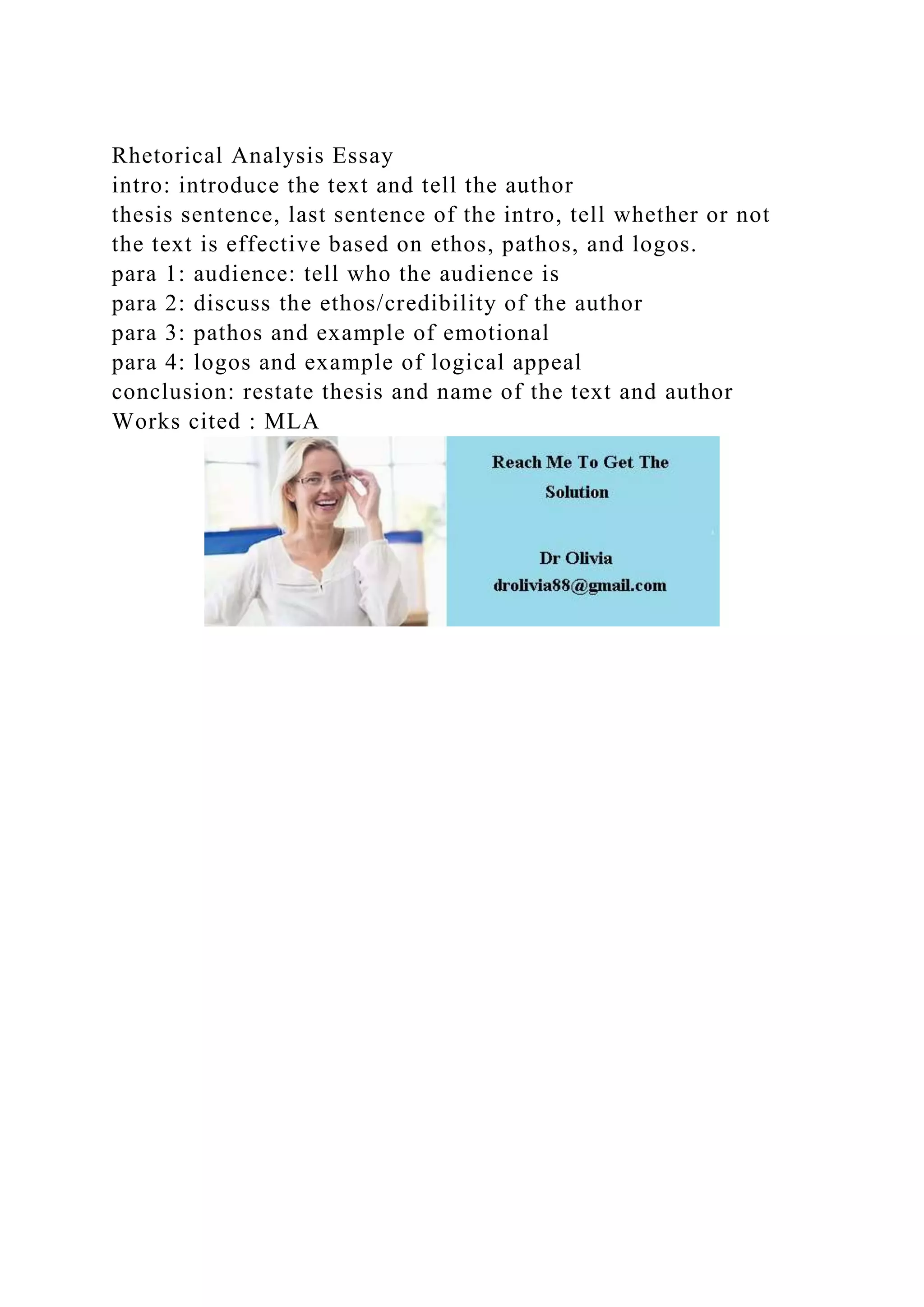 Rhetorical Analysis Essay intro introduce the text and tell the .docx