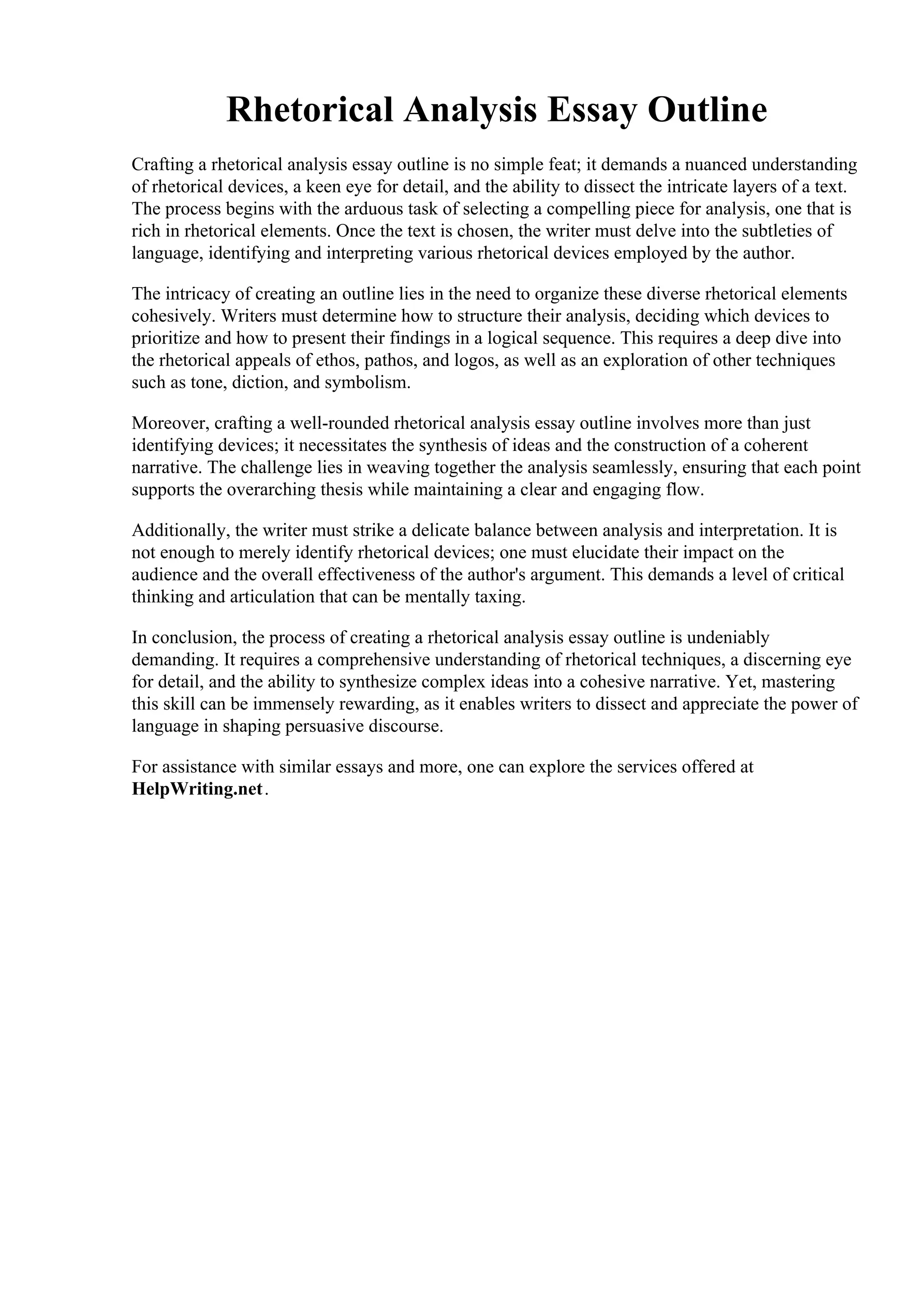 Rhetorical Analysis Essay Outline. Rhetorical Analysis Of The Zazoo ...