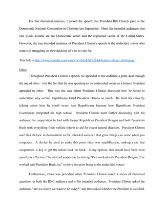 Rhetorical Analysis of President Clinton | PDF