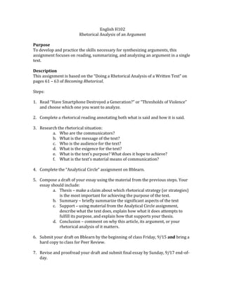 102 Rhetorical Analysis of a Text Assignment | PDF