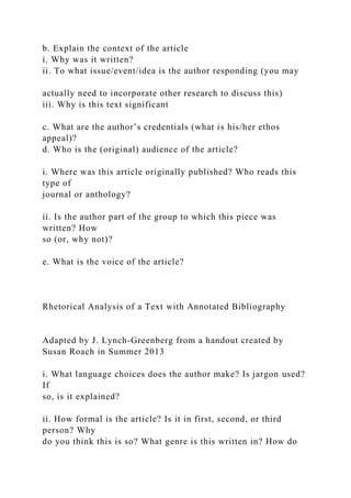 Rhetorical Analysis of a Text with Annotated Bibliography .docx