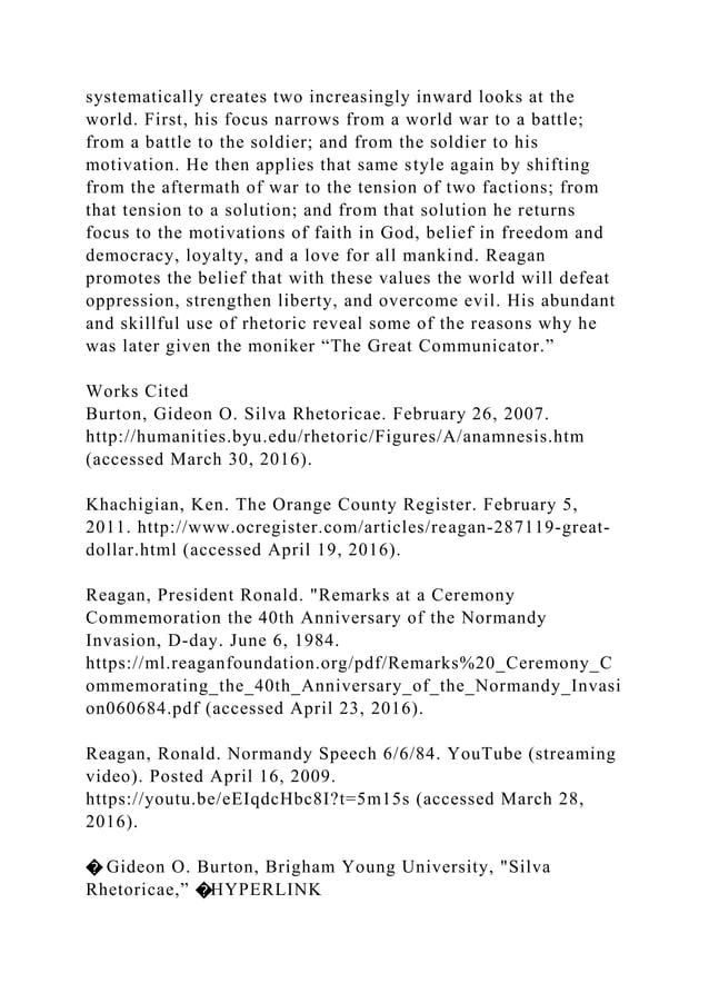 Rhetorical AnalysisPresident Reagan’s Remarks on the 40th Anniv.docx
