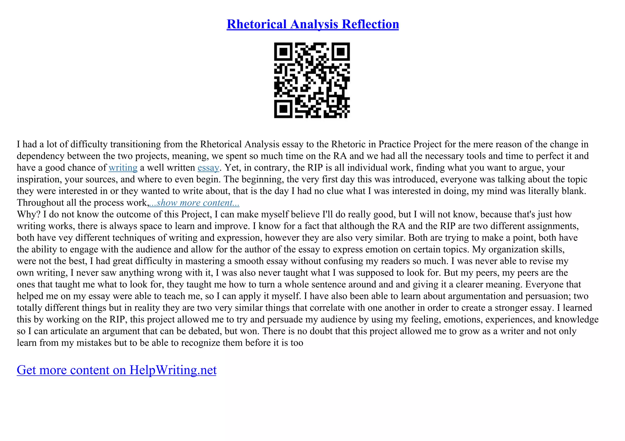 Rhetorical Analysis Reflection | PPT