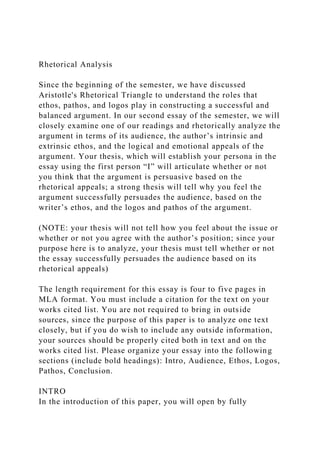 Rhetorical AnalysisSince the beginning of the semester, we hav.docx