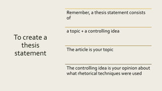 Rhetorical analysis thesis statements ENG 102 | PPTX