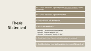 Rhetorical analysis thesis statements ENG 102 | PPTX