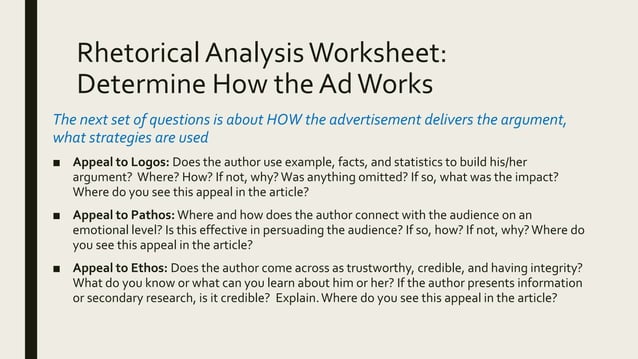 Rhetorical analysis thesis statements ENG 102 | PPTX