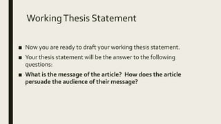 Rhetorical analysis thesis statements ENG 102 | PPTX