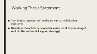 Rhetorical analysis thesis statements ENG 102 | PPT