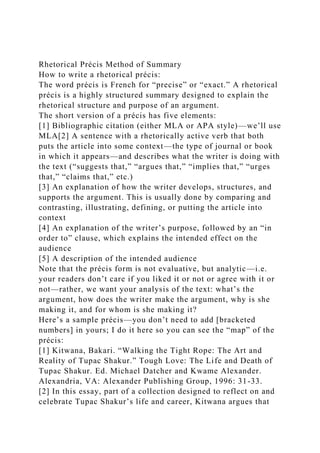 Rhetorical Précis Method of SummaryHow to write a rhetorical pré.docx