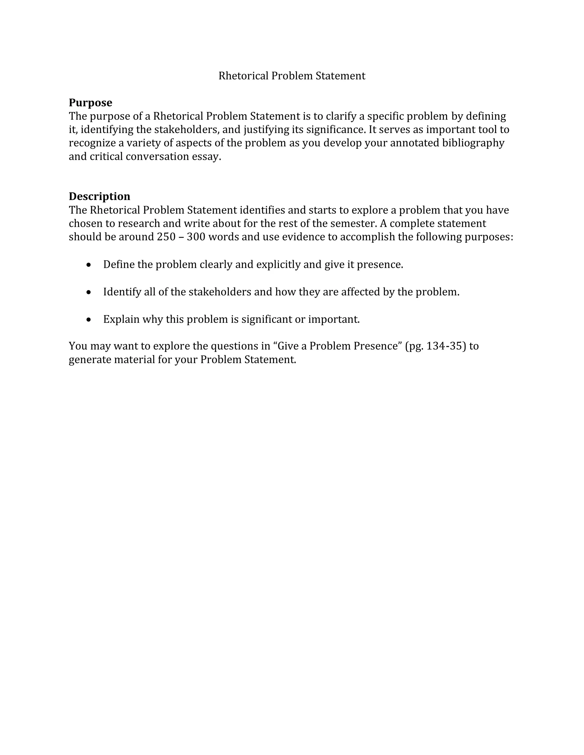 Rhetorical Problem Statement Assignment | PDF