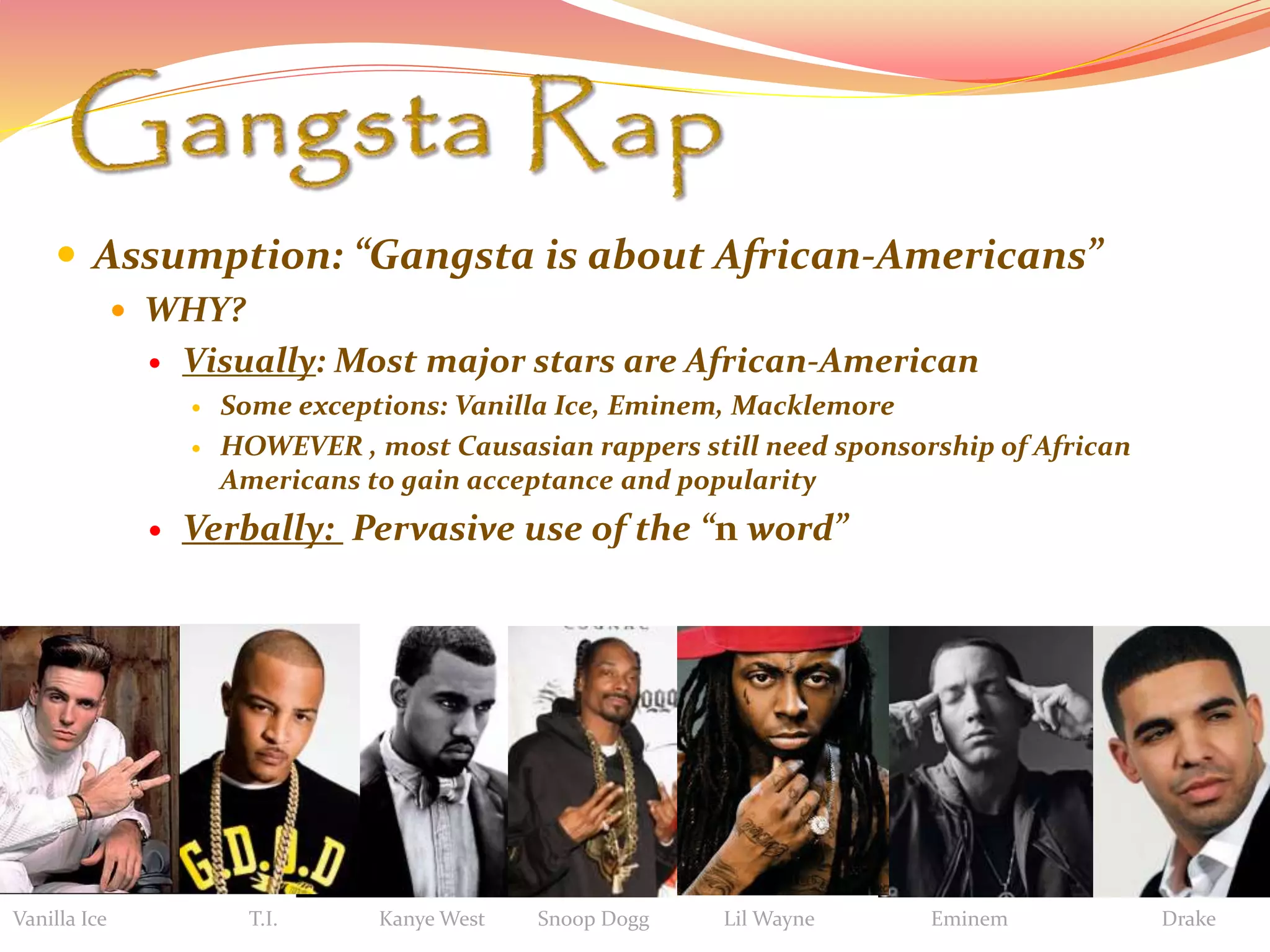 Rhetoric in Popular Culture: On Gangsta Rap | PPTX | Hip Hop Music | Music