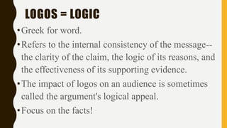 Rhetorical Appeals Ethos, Pathos and Logos | PPT