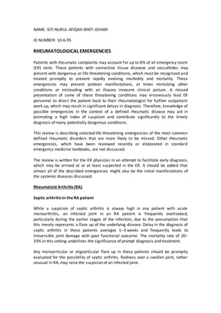 Rheumatological Emergencies | DOCX