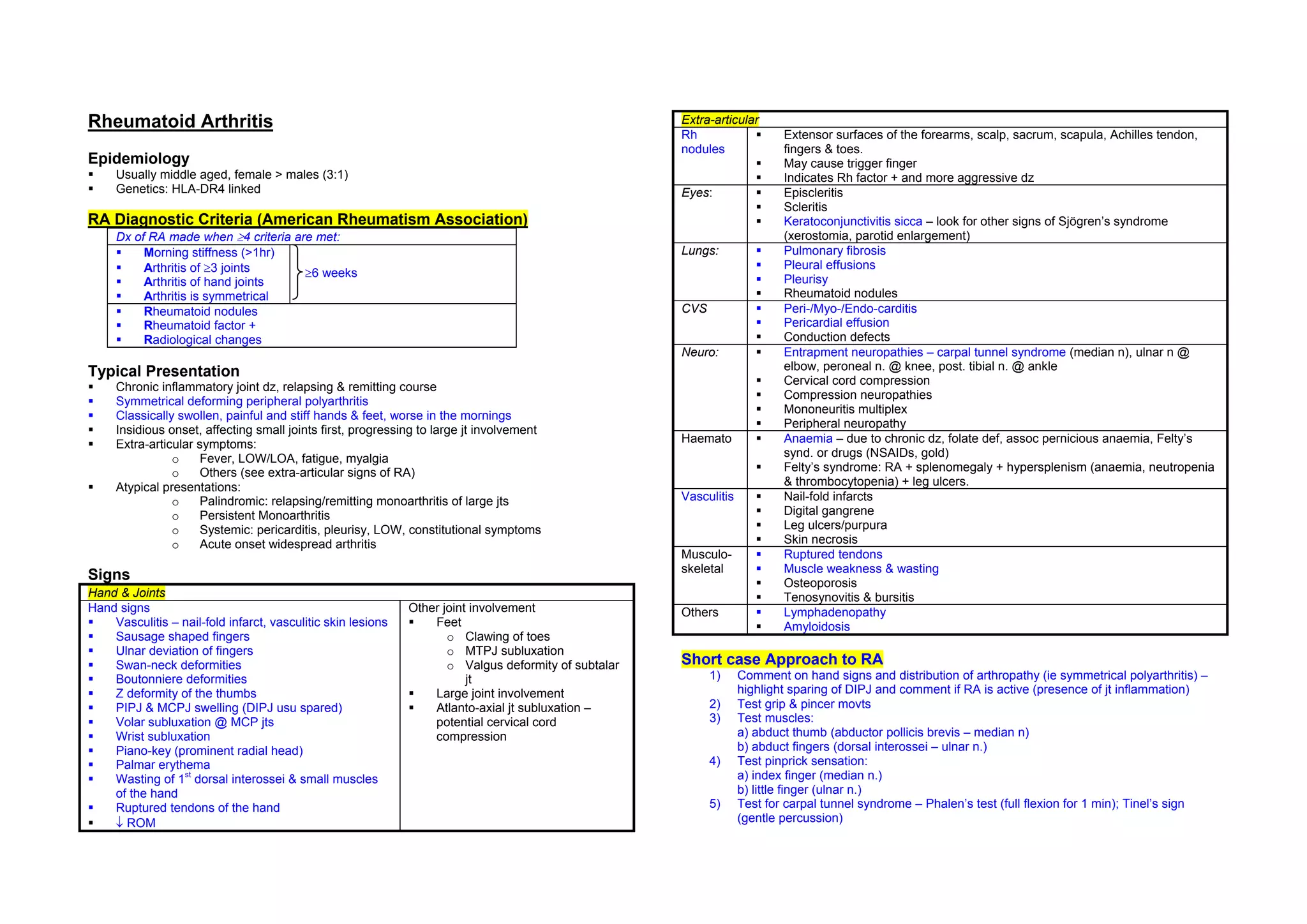 Rheumatoid arthritis summary | PPT