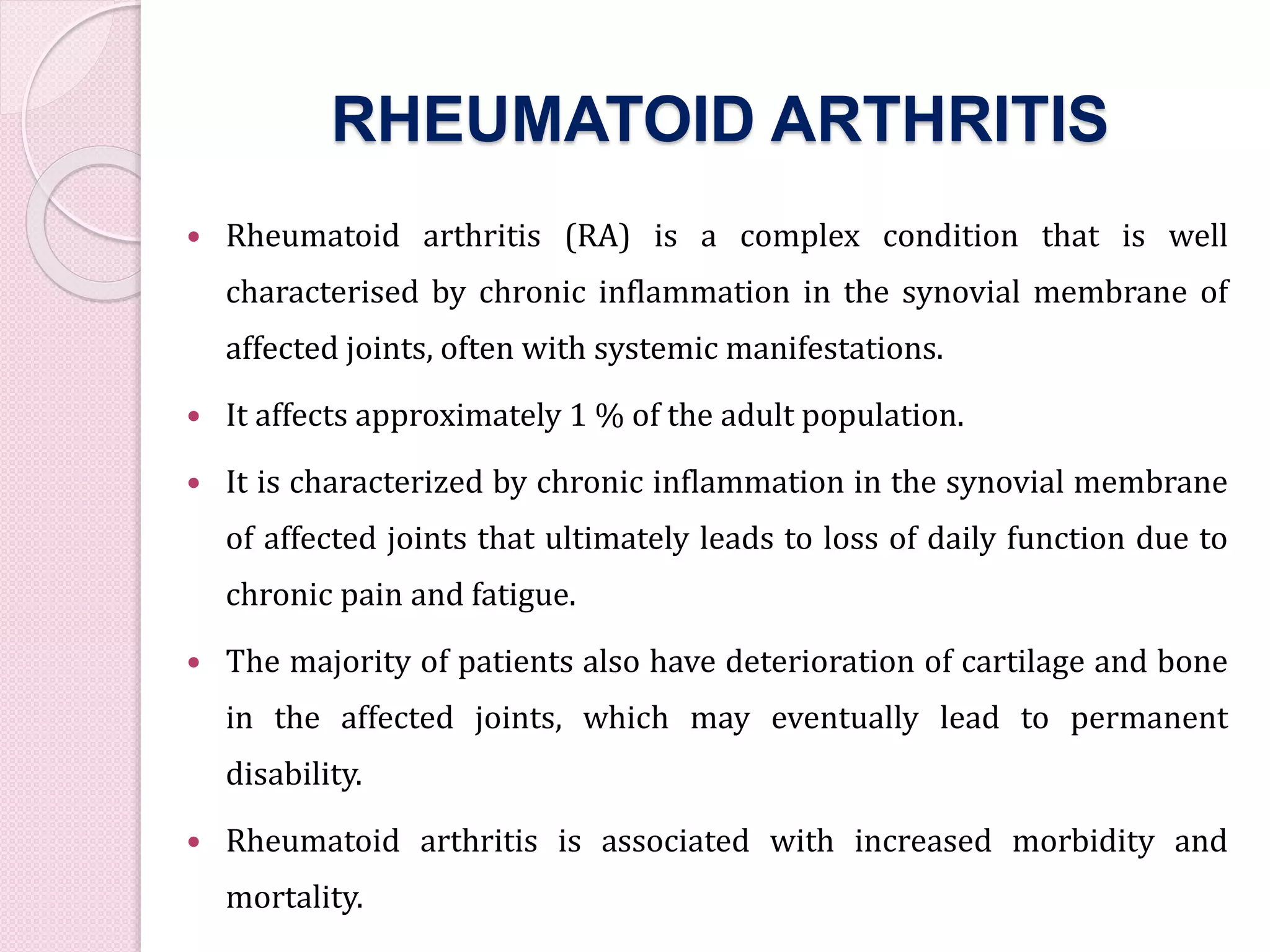 Rheumatoid arthritis and management | PPTX