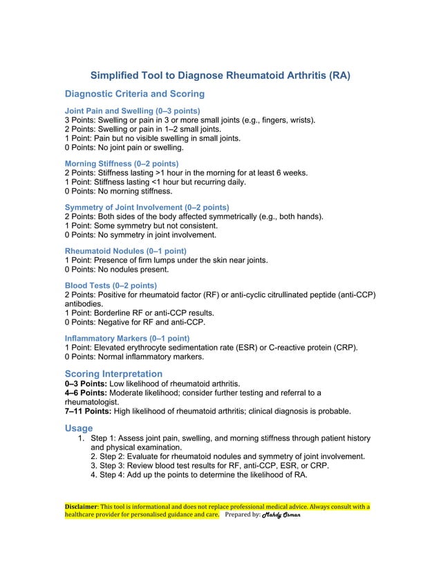 Rheumatoid Arthritis Diagnostic Scoring_Tool | PDF