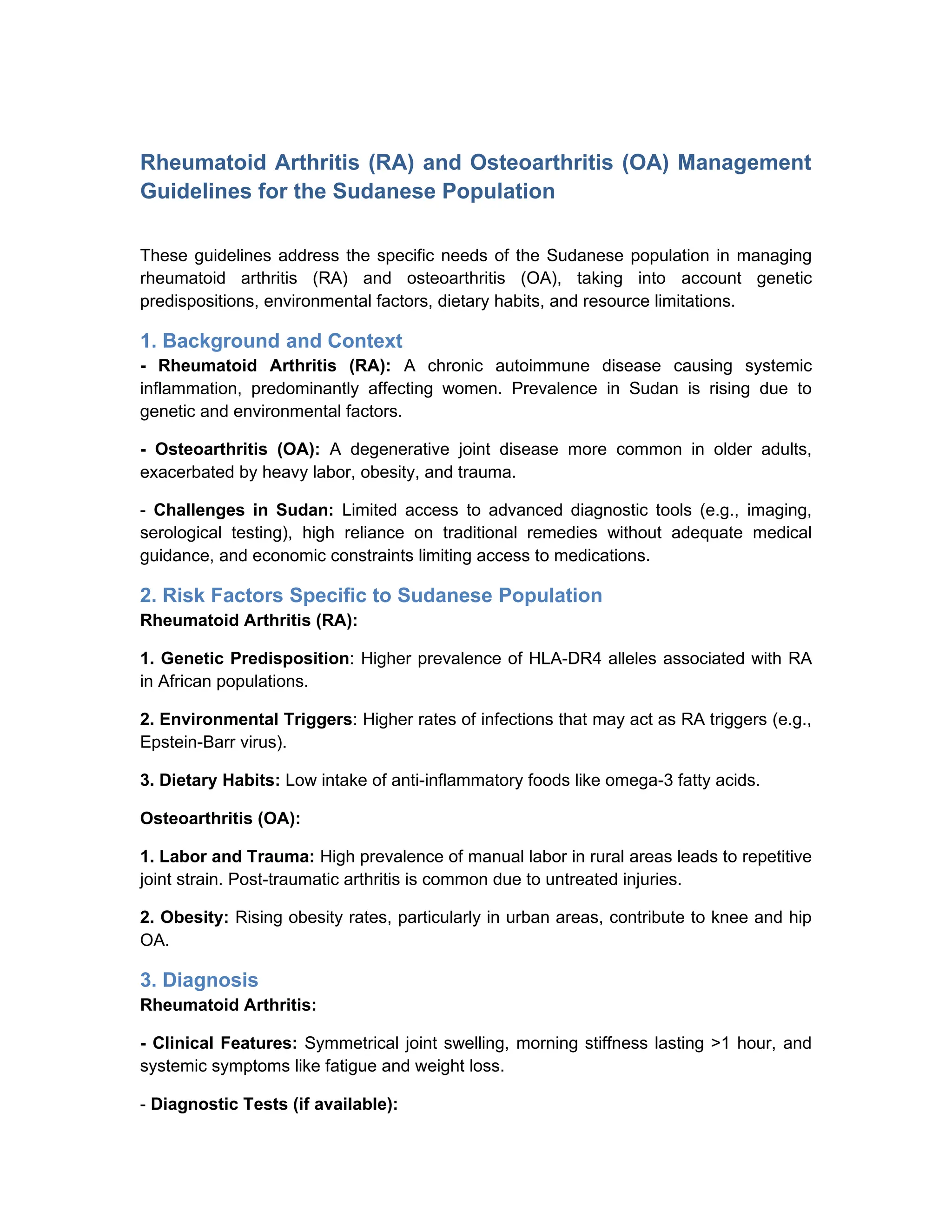 Rheumatoid Arthritis (RA) and Osteoarthritis (OA) Management Guidelines ...