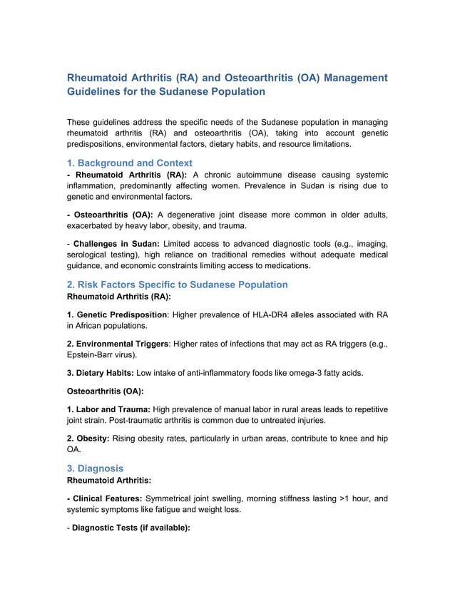 Rheumatoid Arthritis (RA) and Osteoarthritis (OA) Management Guidelines ...