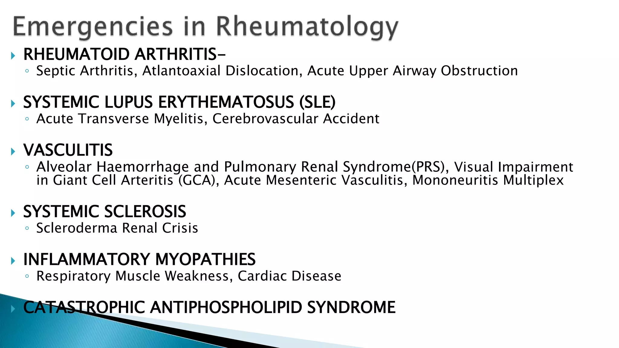 Rheumatological emergencies shivaom | PPTX