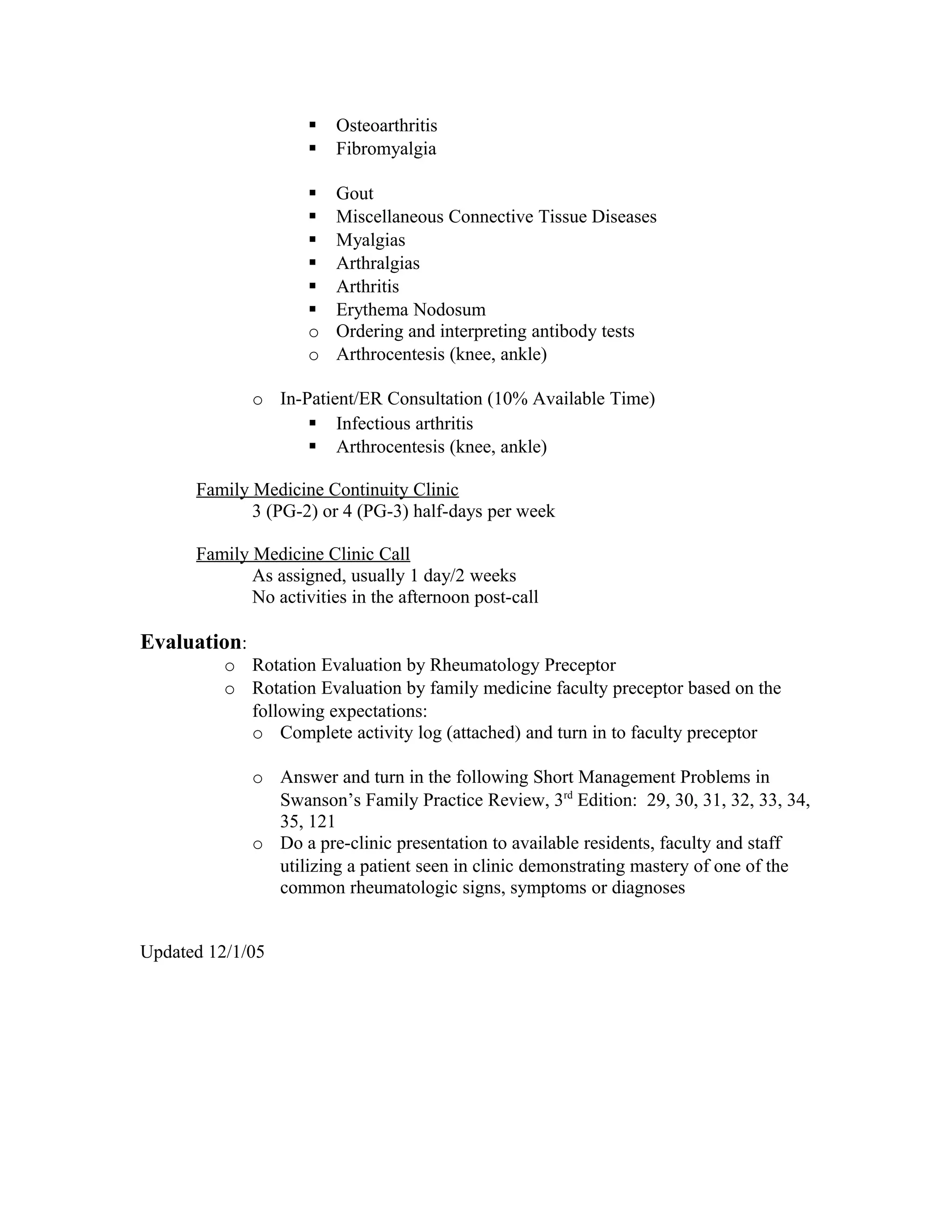 Rheumatology Elective | DOC