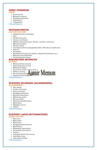 Rheumatology mnemonics | PDF