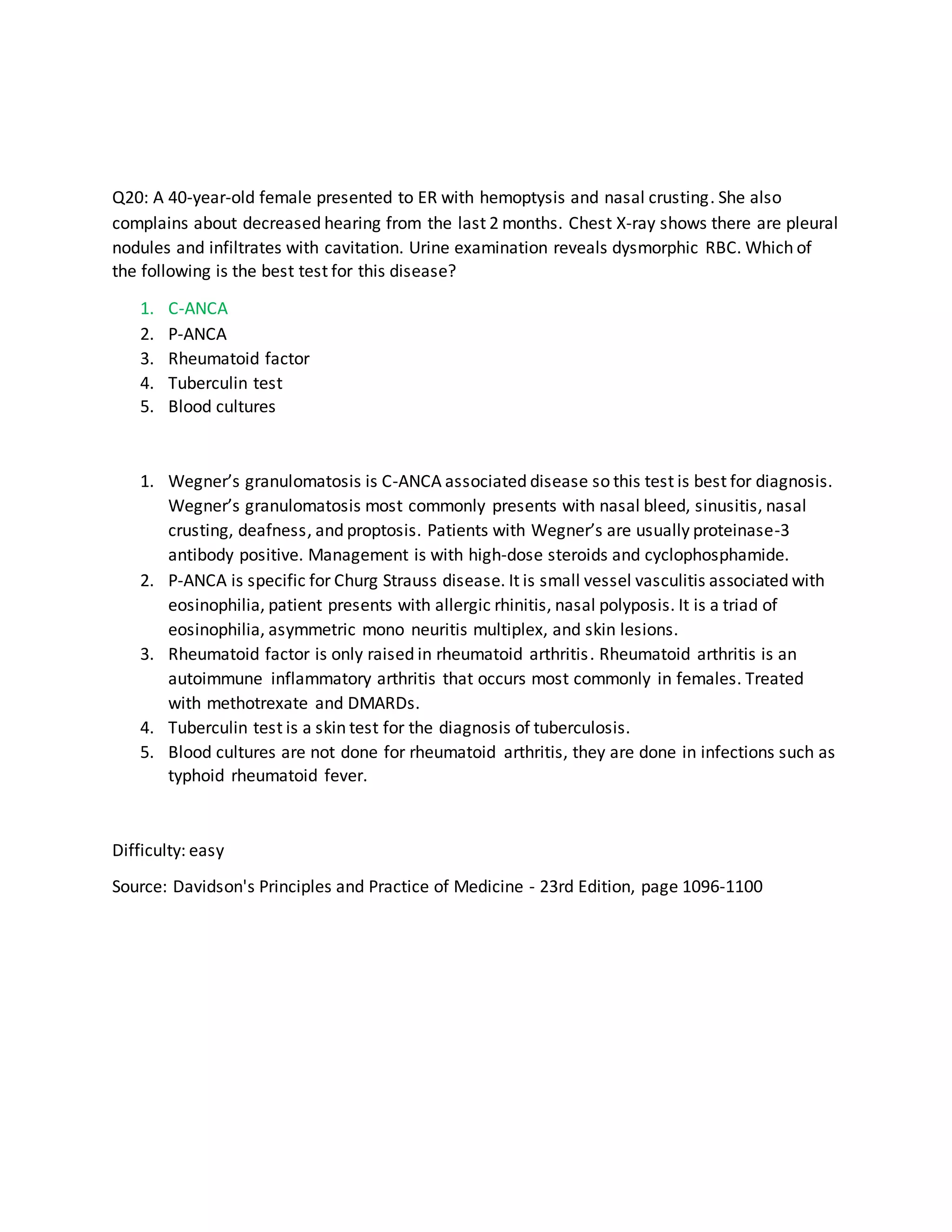 Rheumatology MCQs Practice questions with explanation | DOCX