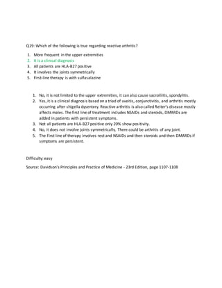 Rheumatology MCQs Practice questions with explanation | DOCX