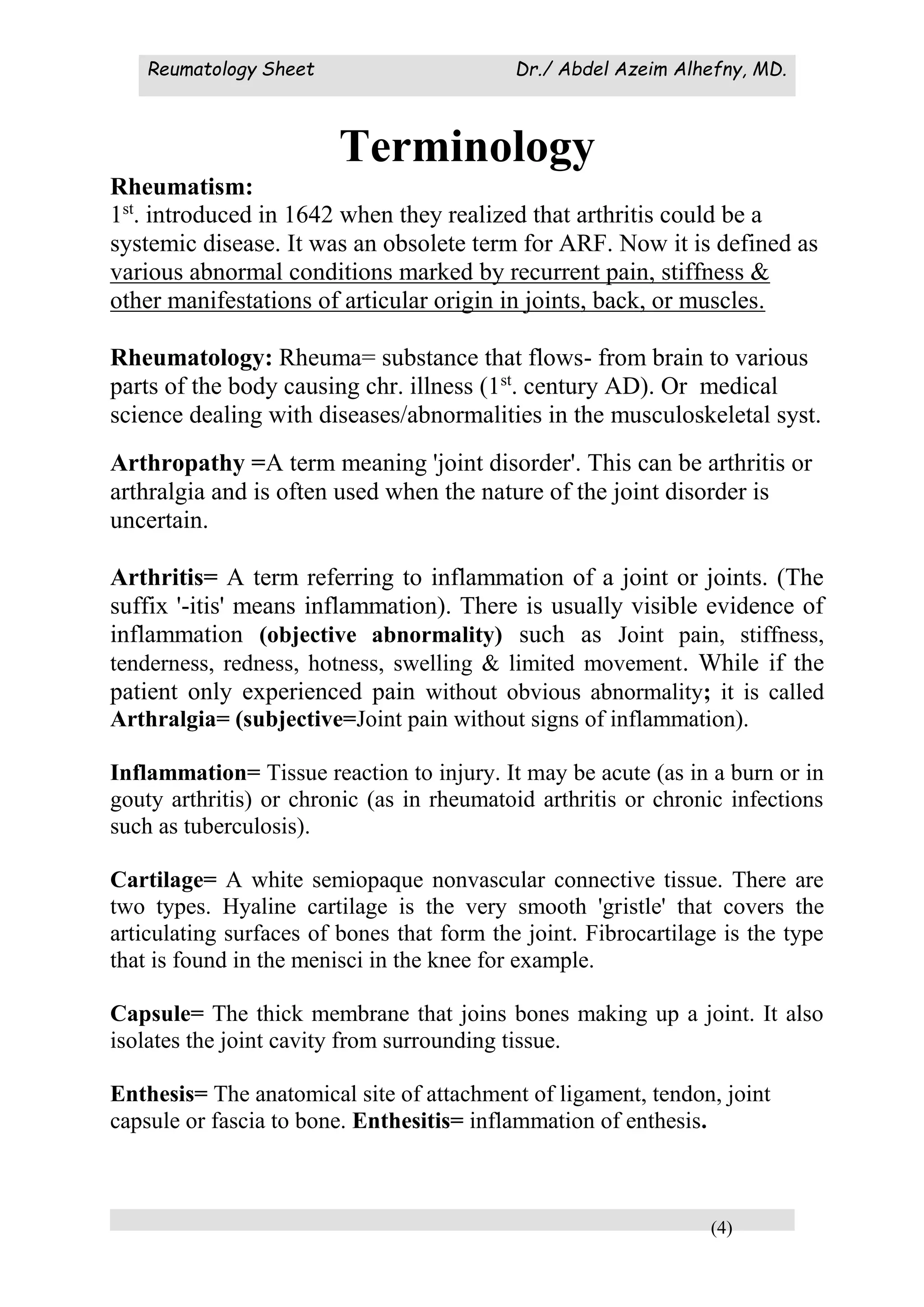 Rheumatology sheet | PDF