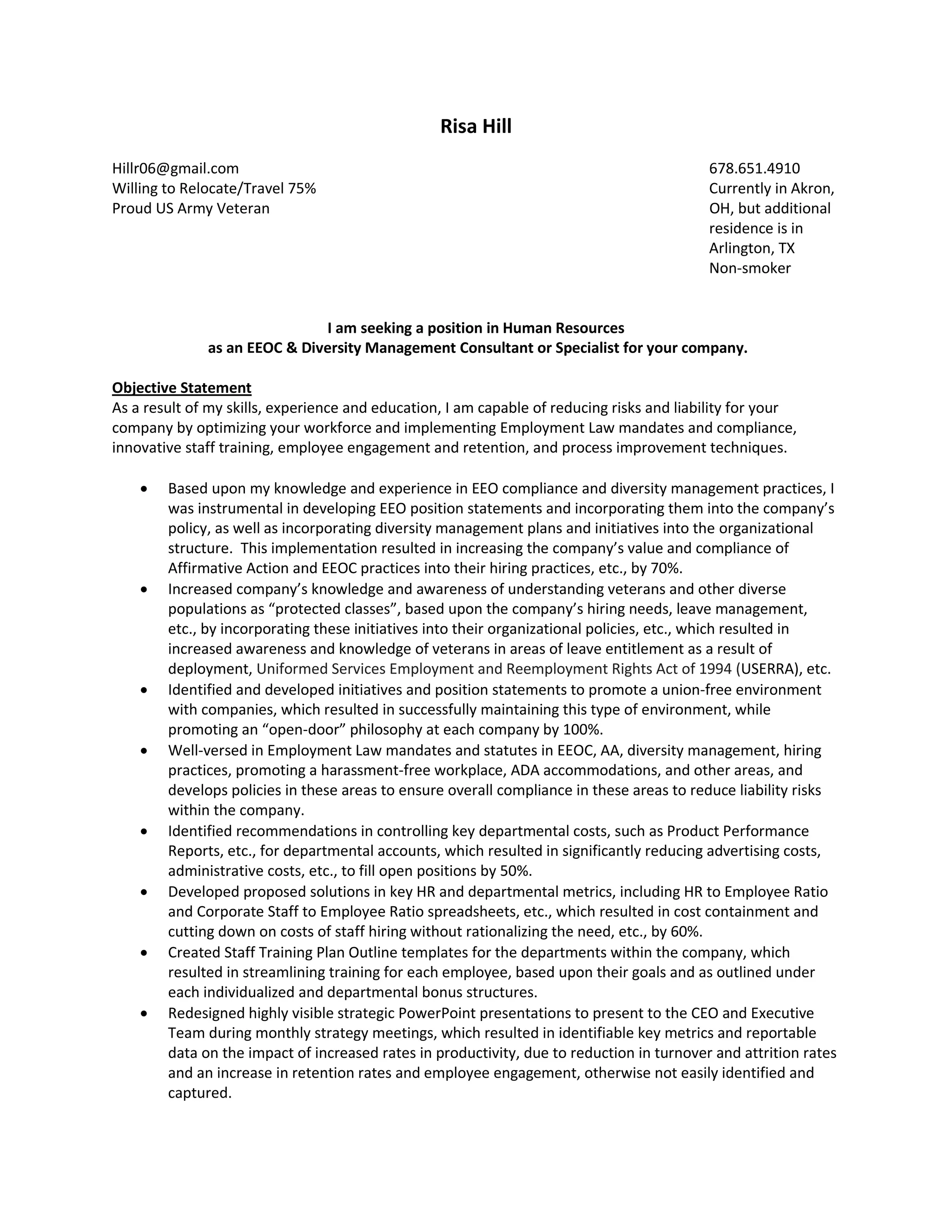 R hill tx hr eeo specialist portofilio resume 9.24.12