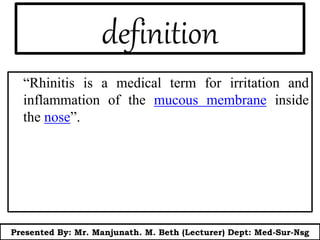 Rhinitis (nasal disorder). | PPTX