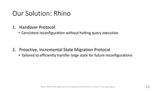 Rhino: Efficient Management of Very Large Distributed State for Stream Processing Engines | PDF