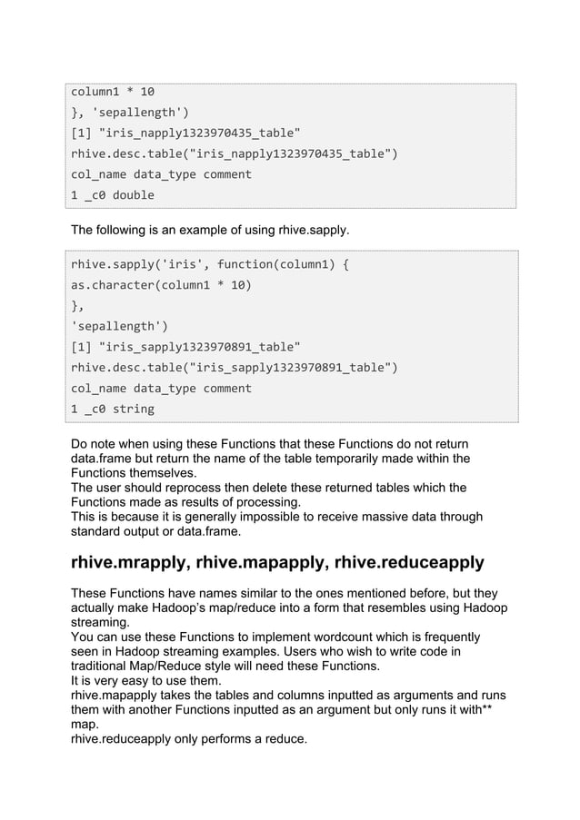 R hive tutorial - apply functions and map reduce | PDF