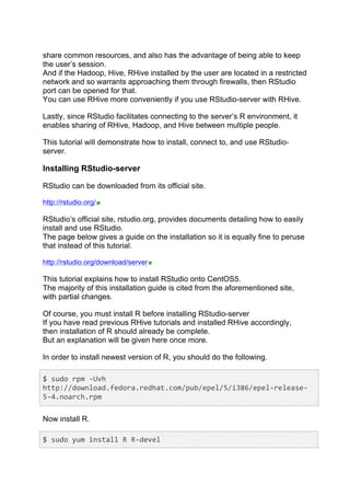 R hive tutorial supplement 3 - Rstudio-server setup for rhive | PDF