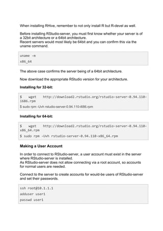 R hive tutorial supplement 3 - Rstudio-server setup for rhive | PDF
