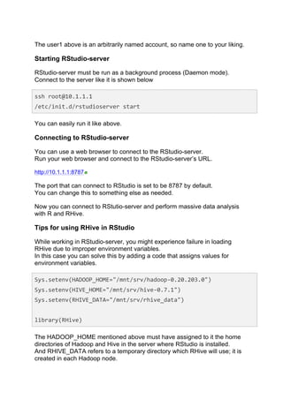 R hive tutorial supplement 3 - Rstudio-server setup for rhive | PDF