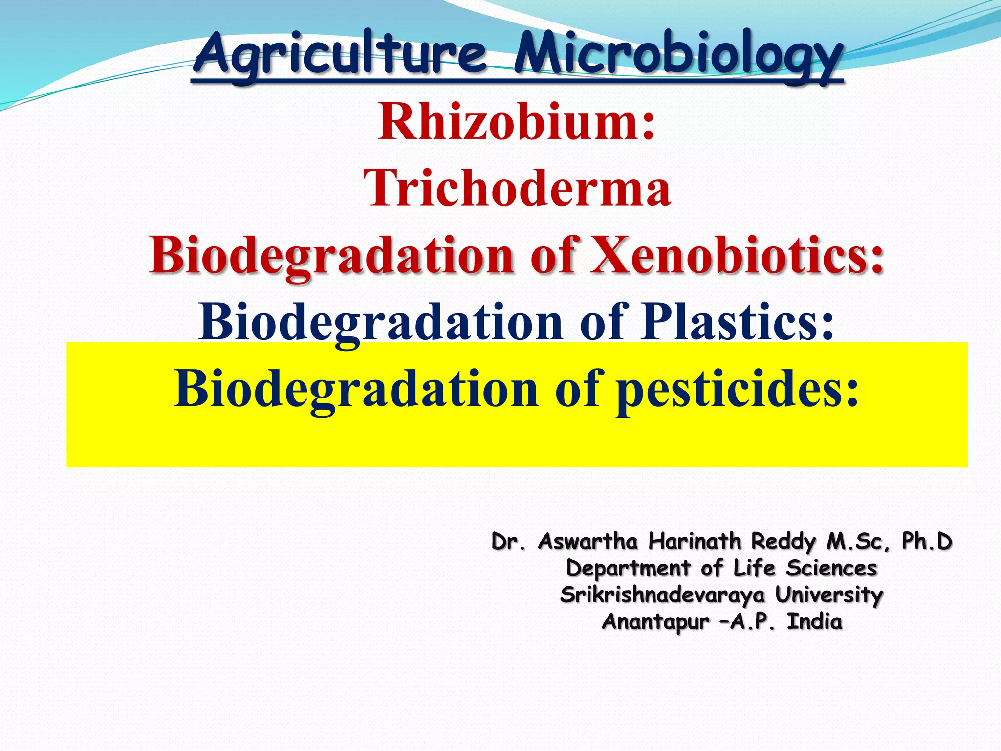 AgricultureMicrobiology: Rhizobium Trichoderma Biodegradation of ...