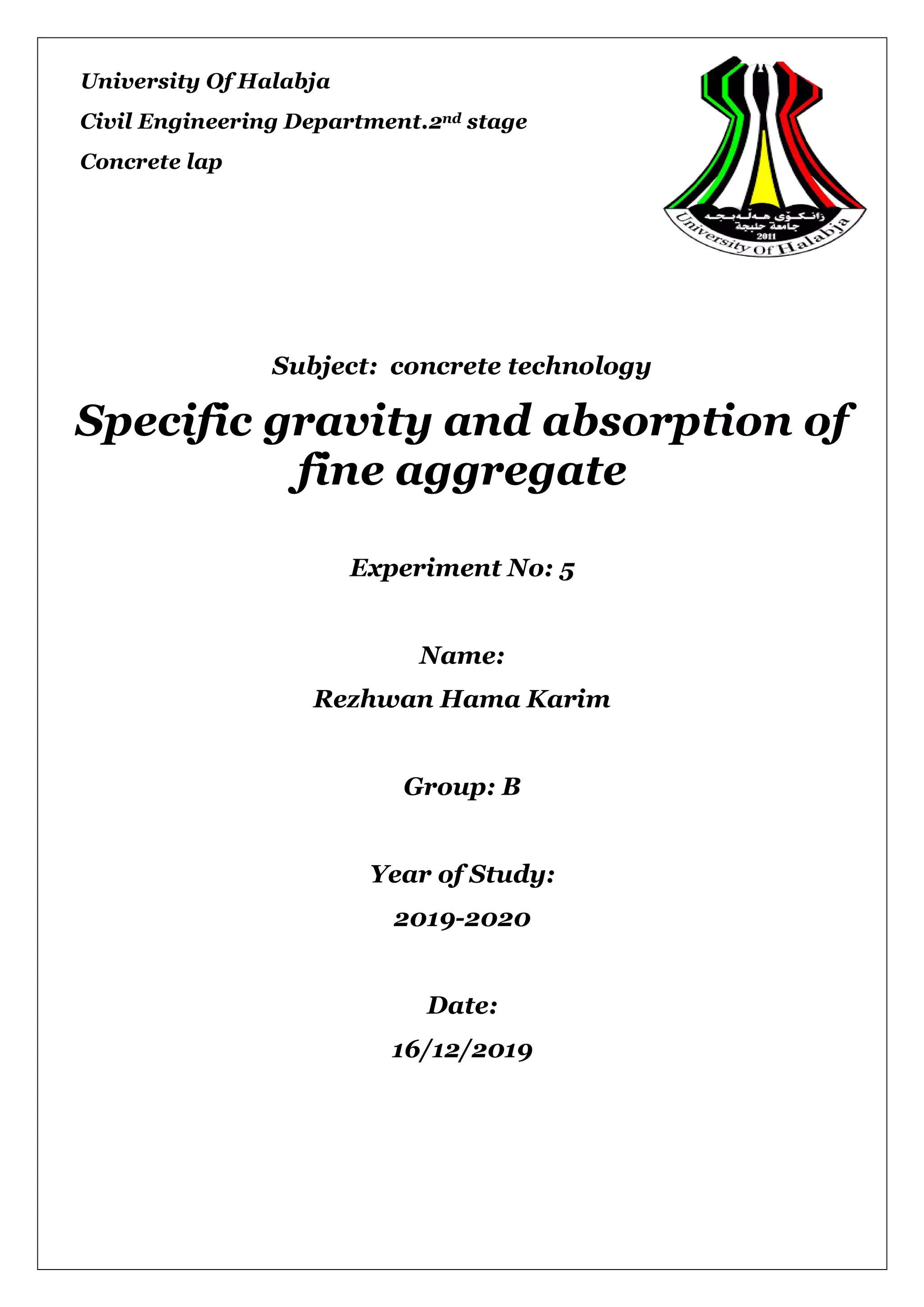 Specific Gravity And Absorption Of Fine Aggregate Pdf Chemistry