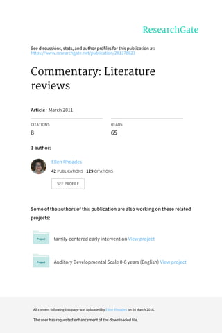 Literature Reviews by Ellen A. Rhoades , Ed.S., LSLS Cert AVT | PDF