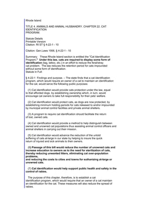 Rhode Island Cat Control Law | DOC