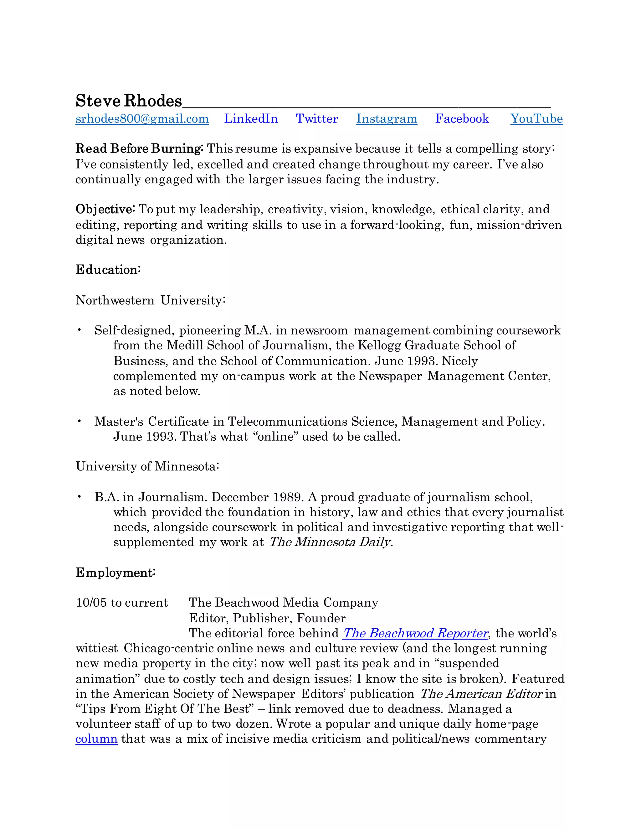 Extended Steve Rhodes Resume | PDF