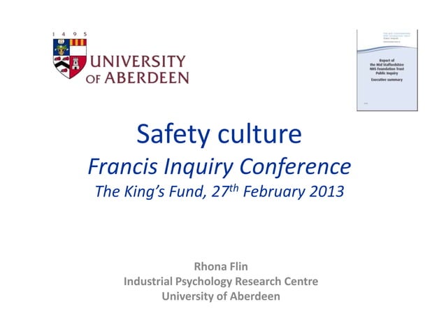 Rhona Flin: building a safety culture in the NHS | PPT