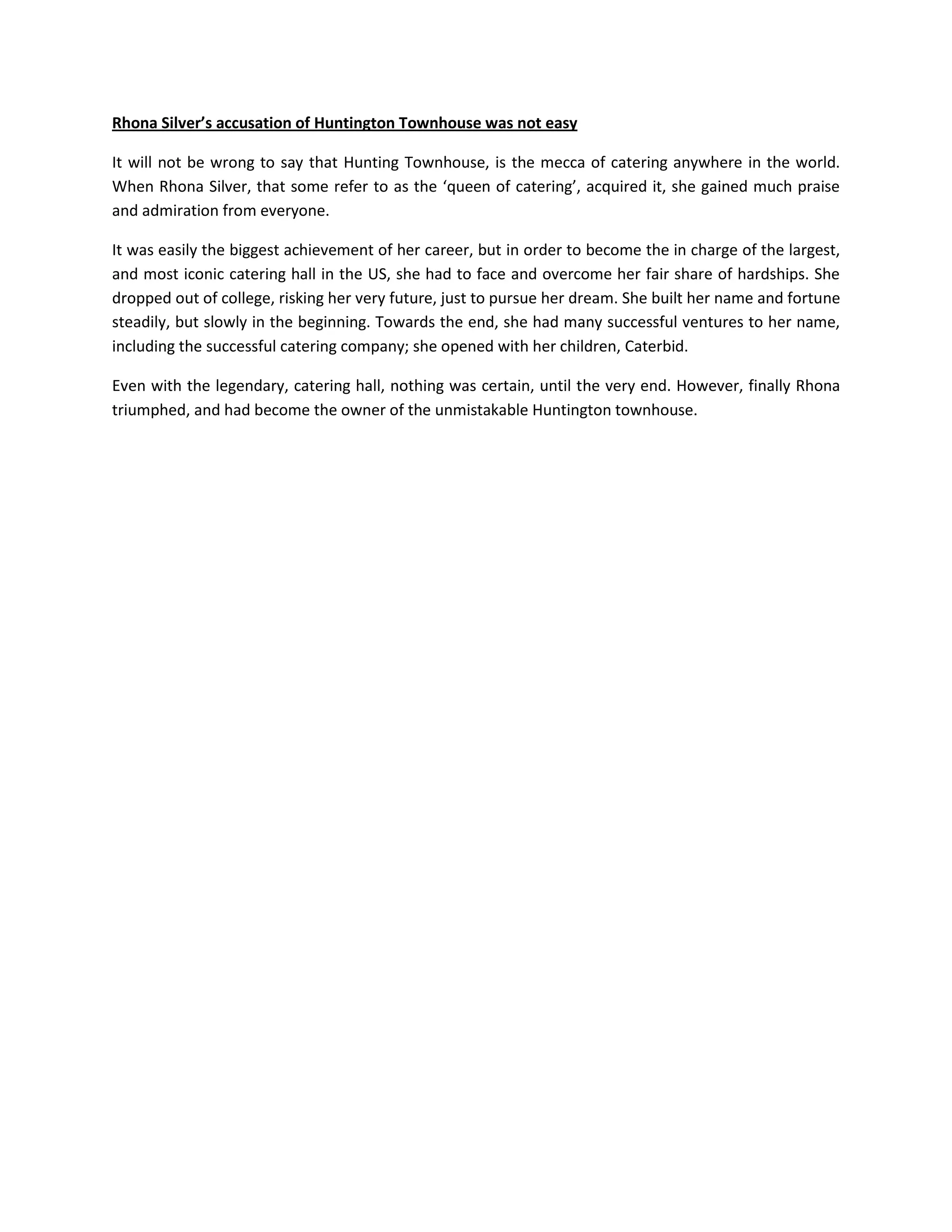 Rhona Silver’s accusation of Huntington Townhouse was not easy | DOCX