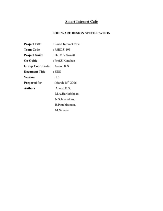 Software Design Specification For Smart Internet Cafe | PDF